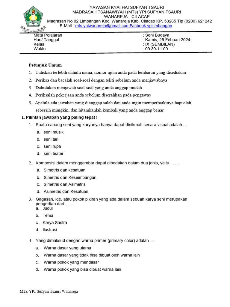 Soal Pas SBK Kelas 9 | PDF | Seni