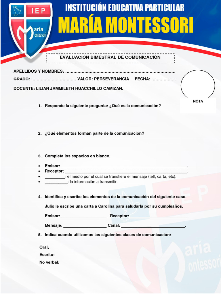 Evaluacion De Comunicacion Pdf Sustantivo Comunicación