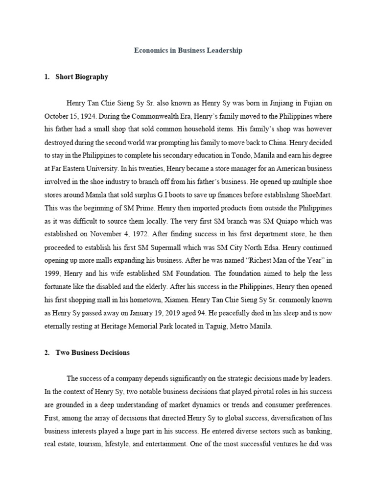 Henry Sy's Business Leadership Insights | PDF | Economies | Economics