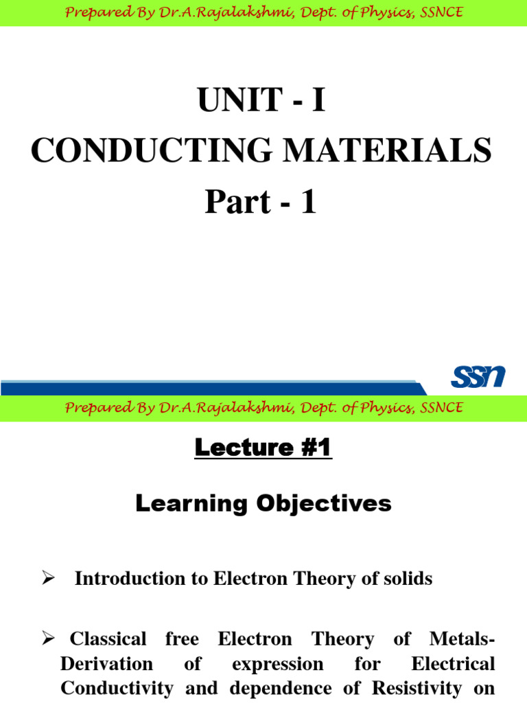 Unit - I Conducting Materials Part - 1 | PDF | Electrical Resistivity ...