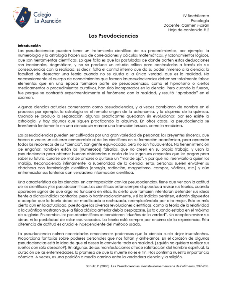 Hoja de Contenido No. 2 - Las Pseudociencias | PDF | Pseudociencia | Science