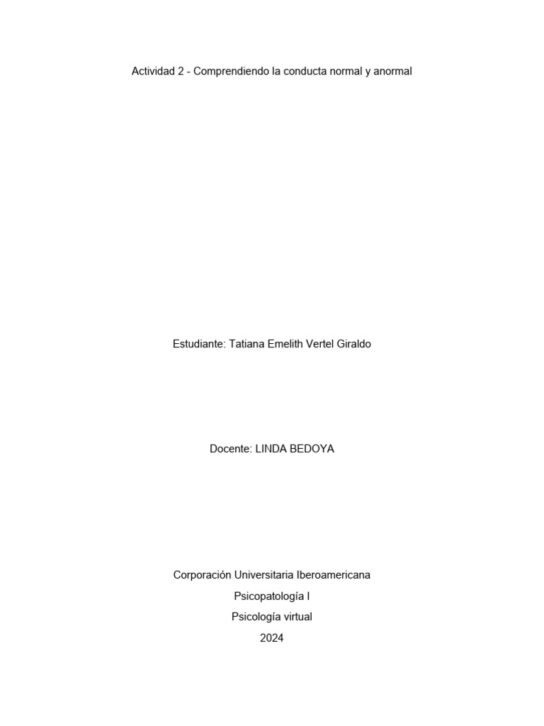 Actividad 2 - Comprendiendo La Conducta Normal y Anormal | PDF ...