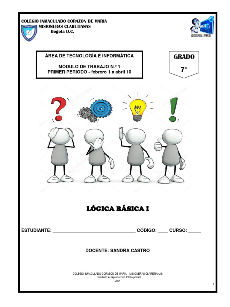 Grado 7°: Lógica Básica I | PDF | Algoritmos | Pensamiento