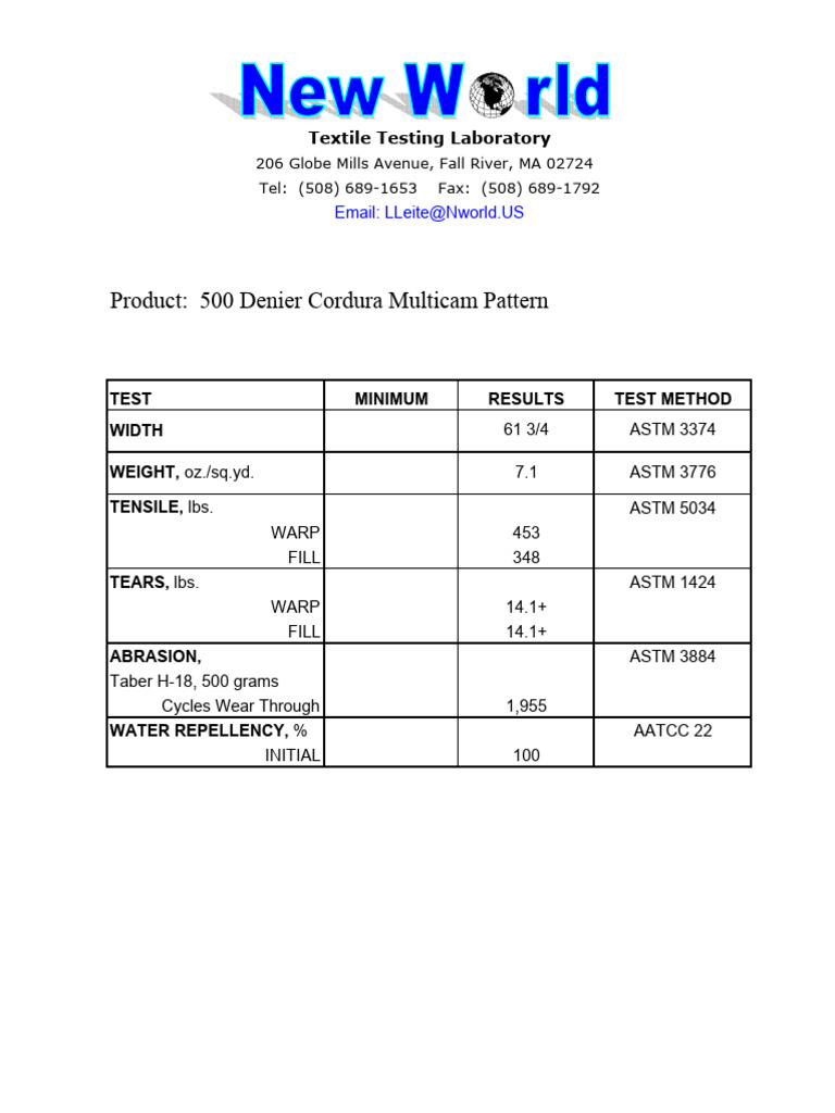 500 Denier Test Report | PDF | Textiles