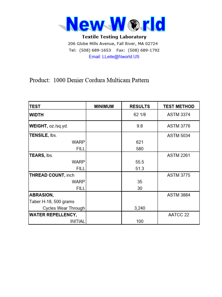 1000 Denier Test Report | Download Free PDF | Units Of Measurement ...