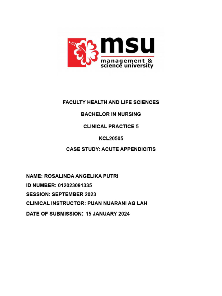 Case Study Appendicitis Rosalinda Angelika Putri | PDF | Diseases And Disorders | Medicine