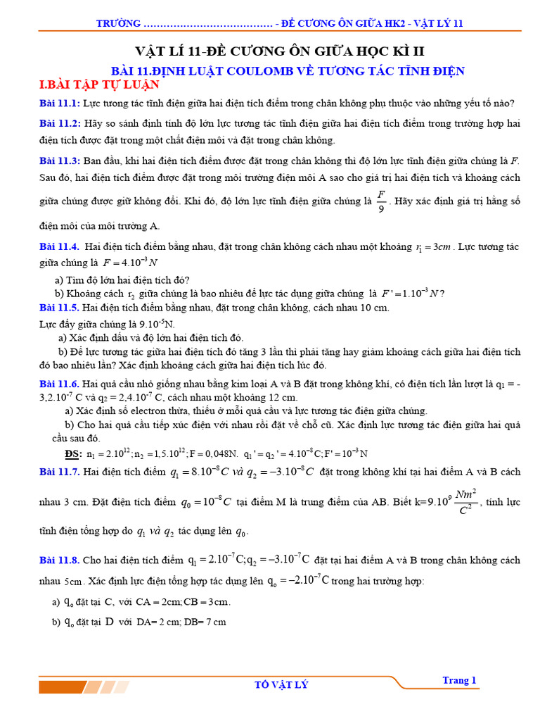 De Cuong On Tap Giua Ki 2 L11 | PDF