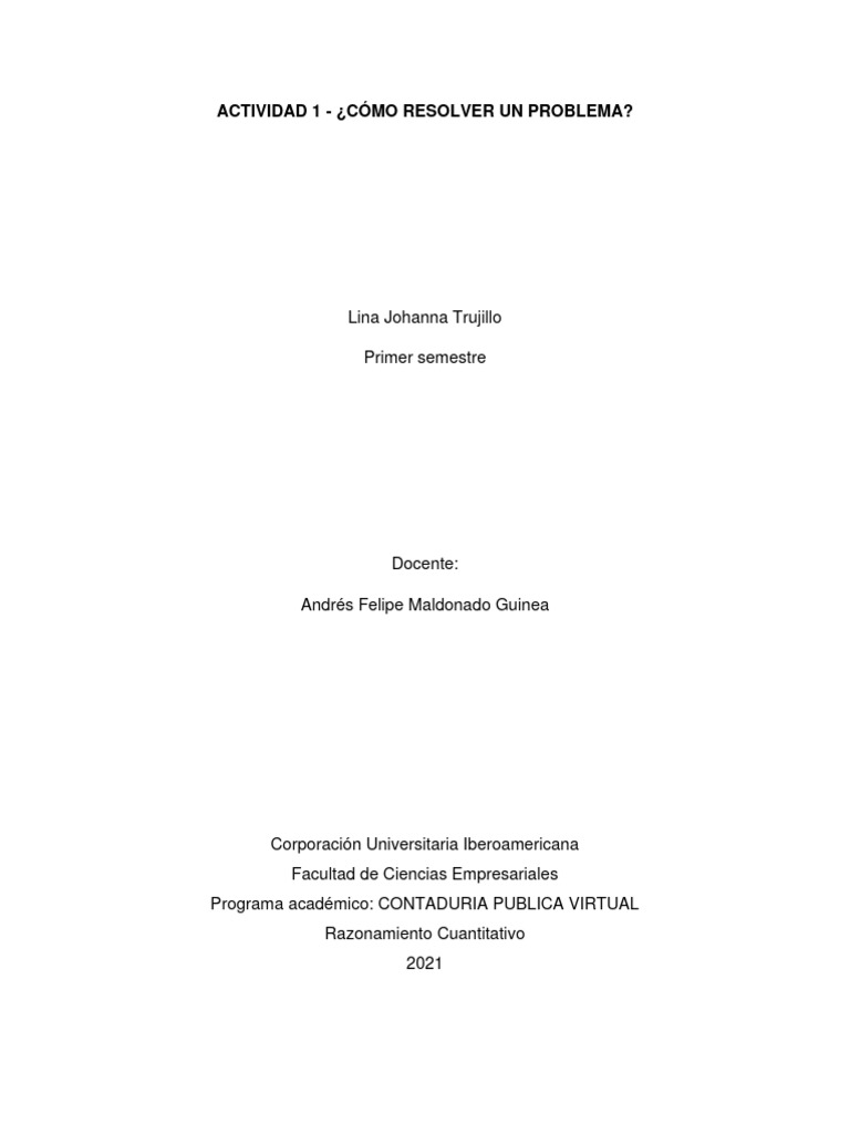 Actividad 1 Cómo Resolver Un Problema | PDF | Matemáticas