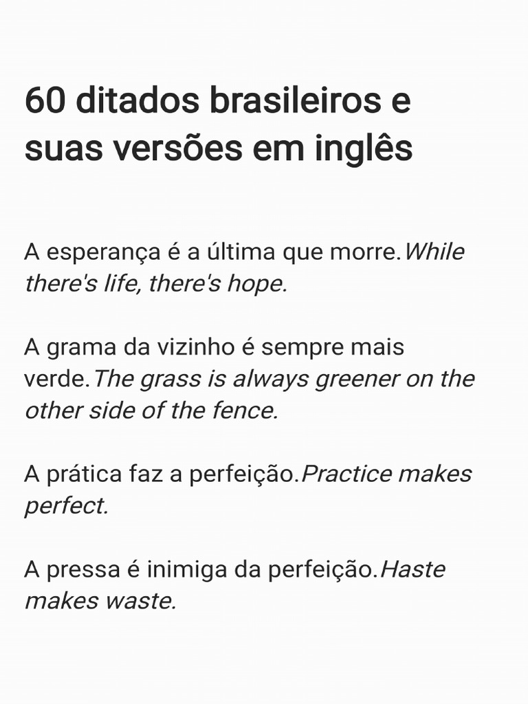 60 Ditados Brasileiros e Suas Versões em Inglês | PDF