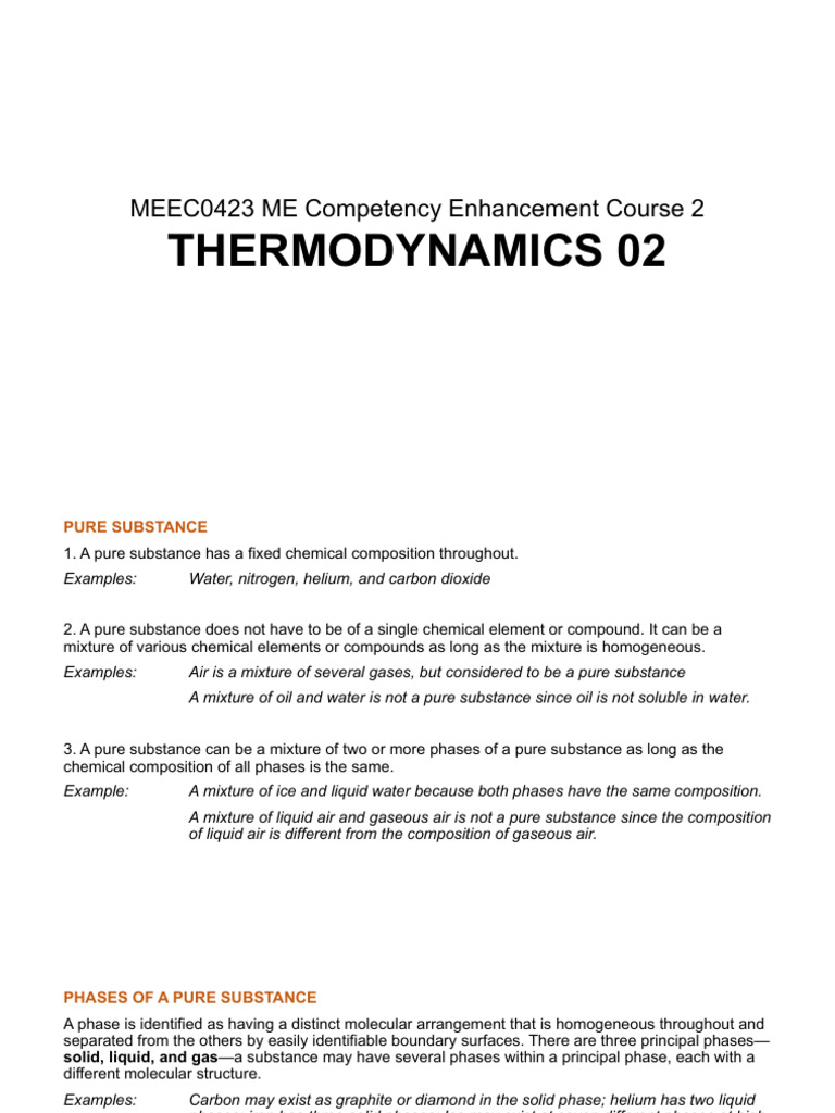 Pure Substance Thermodynamics Notes | PDF | Phase (Matter) | Liquids