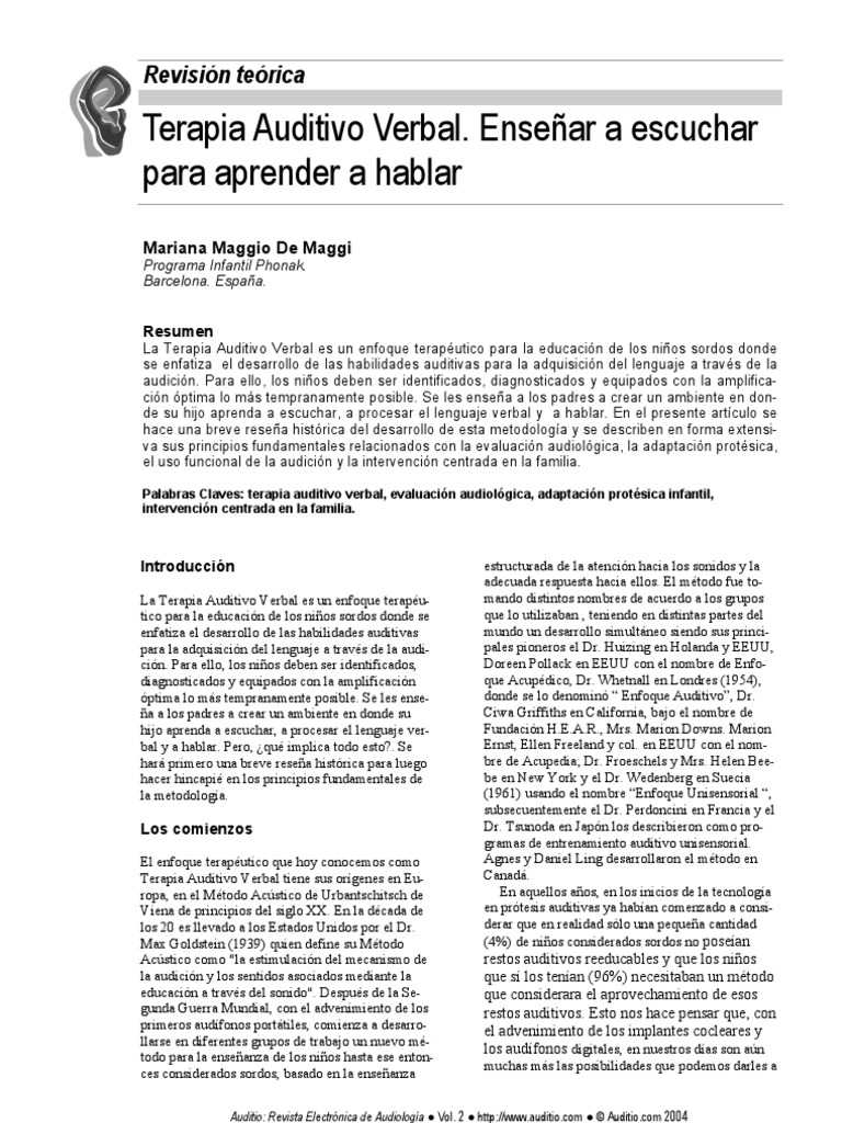 Logopedia - Terapia Auditivo Verbal - Enseñar A Escuchar | PDF
