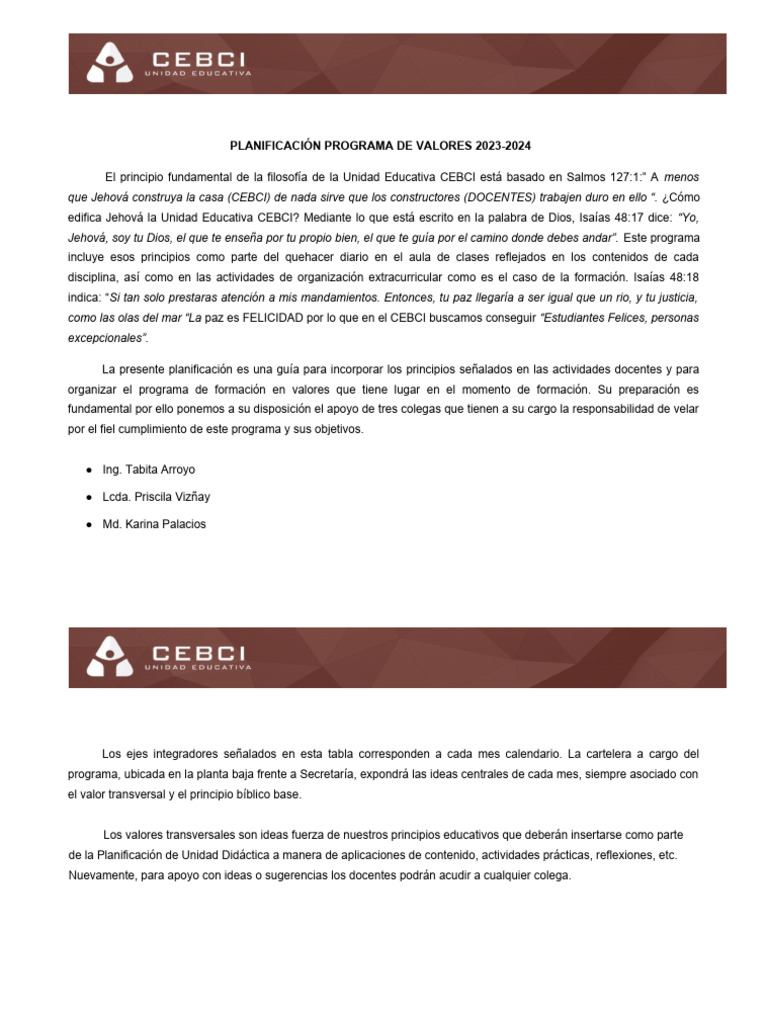 PLANIFICACIÓN PROGRAMA DE VALORES SEMANA 25 de Marzo | PDF | Michelle Obama