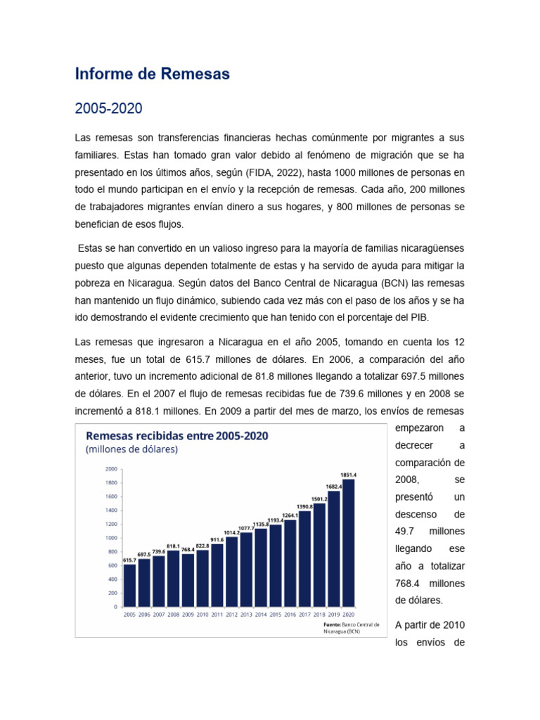 Informe de Remesas | PDF | Nicaragua | Remesa