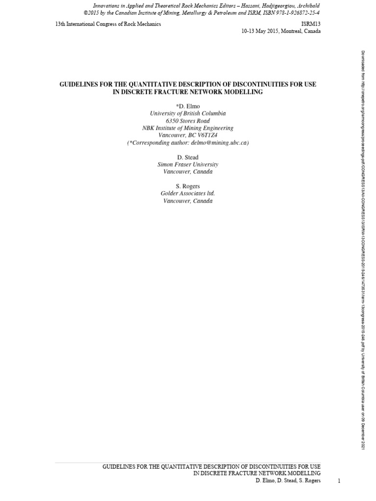 Guidelines For The Quantitative Description Of Discontinuities For Use In Discrete Fracture