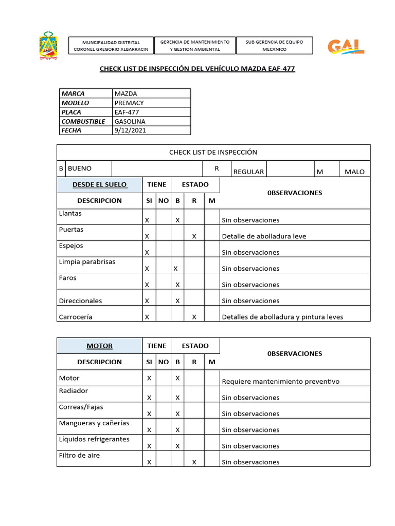 Check List Mazda | PDF | Carros deportivos | Vehículos terrestres