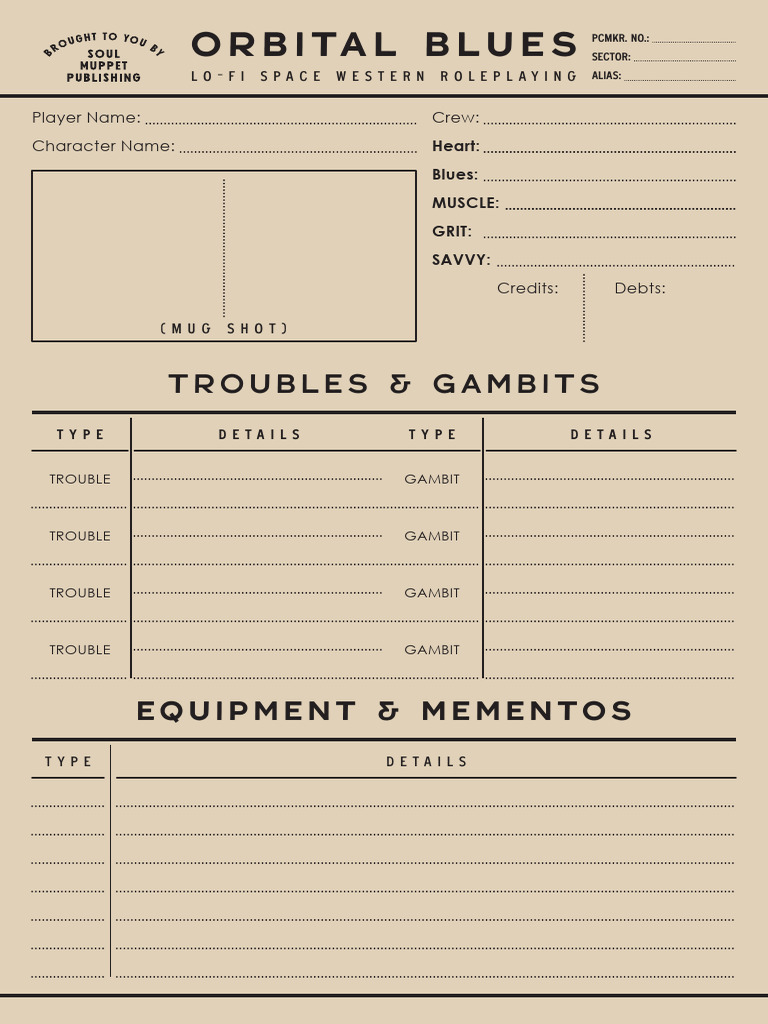 Orbital Blues Character Sheet Template | PDF