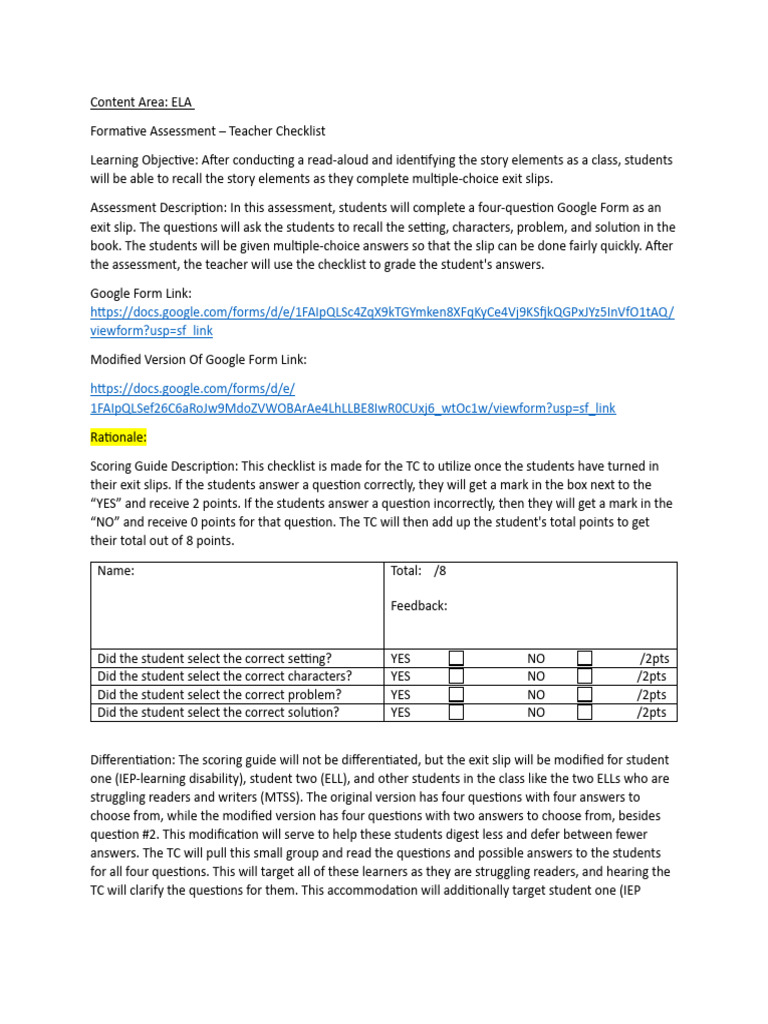 Formative Assessment 3 - Ela | PDF | Educational Assessment | Education ...