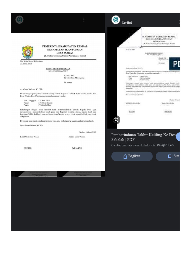 Contoh Surat Edaran Pemberitahuan Takbir Keliling - Penelusuran Google | PDF