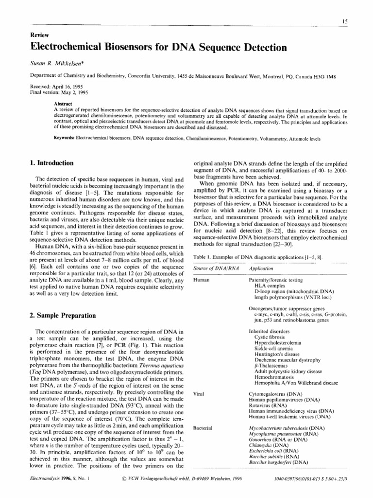 Electrochecmical Biosensors For DNA Sequence Detection | PDF | Biosensor | Polymerase Chain Reaction