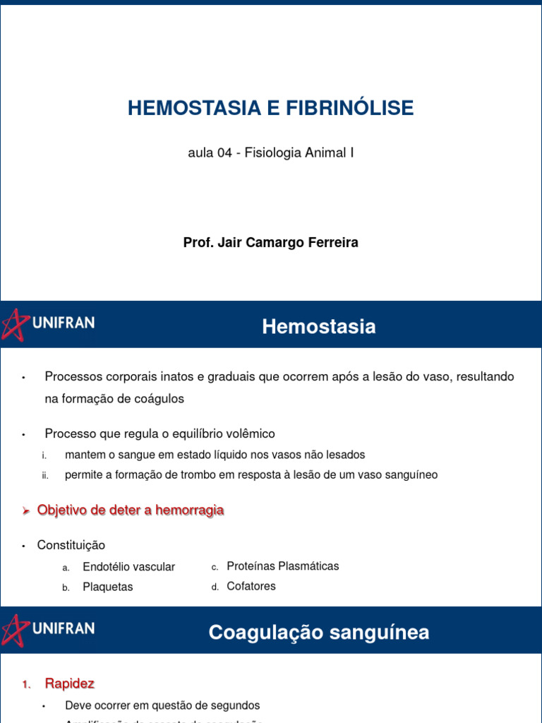 2024 aula 4 Hemostasia e Fibrinólise | PDF | Hemostasia | Plaquetas ...