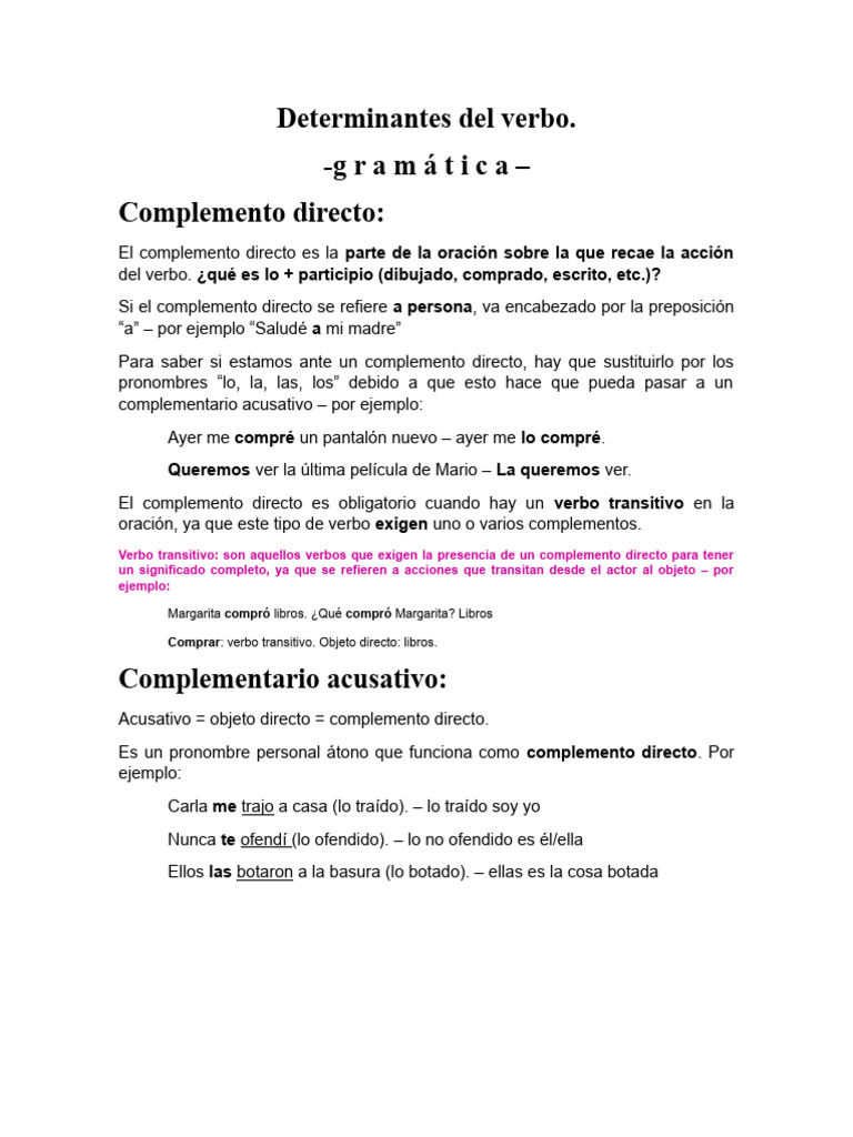 Determinantes Del Verbo | PDF | Objeto (gramática) | Verbo