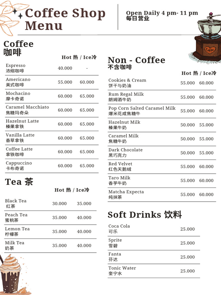 Coffe Shop Update Menu | PDF | Caffeinated Drinks | Foods