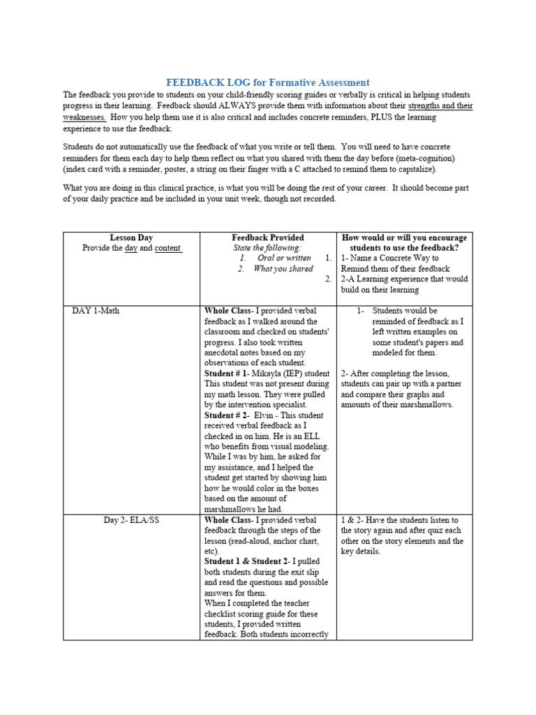 feedback log | PDF | Learning | Cognitive Science