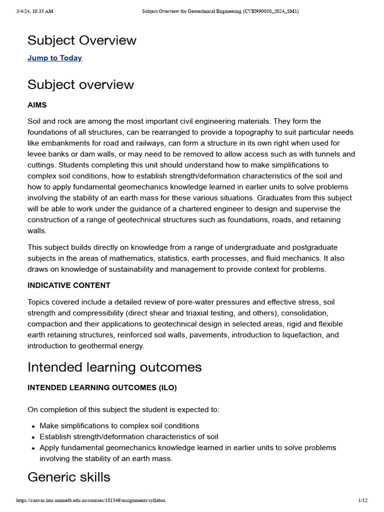 Subject Overview for Geotechnical Engineering (CVEN90050_2024_SM1) 2 | PDF | Strength Of ...