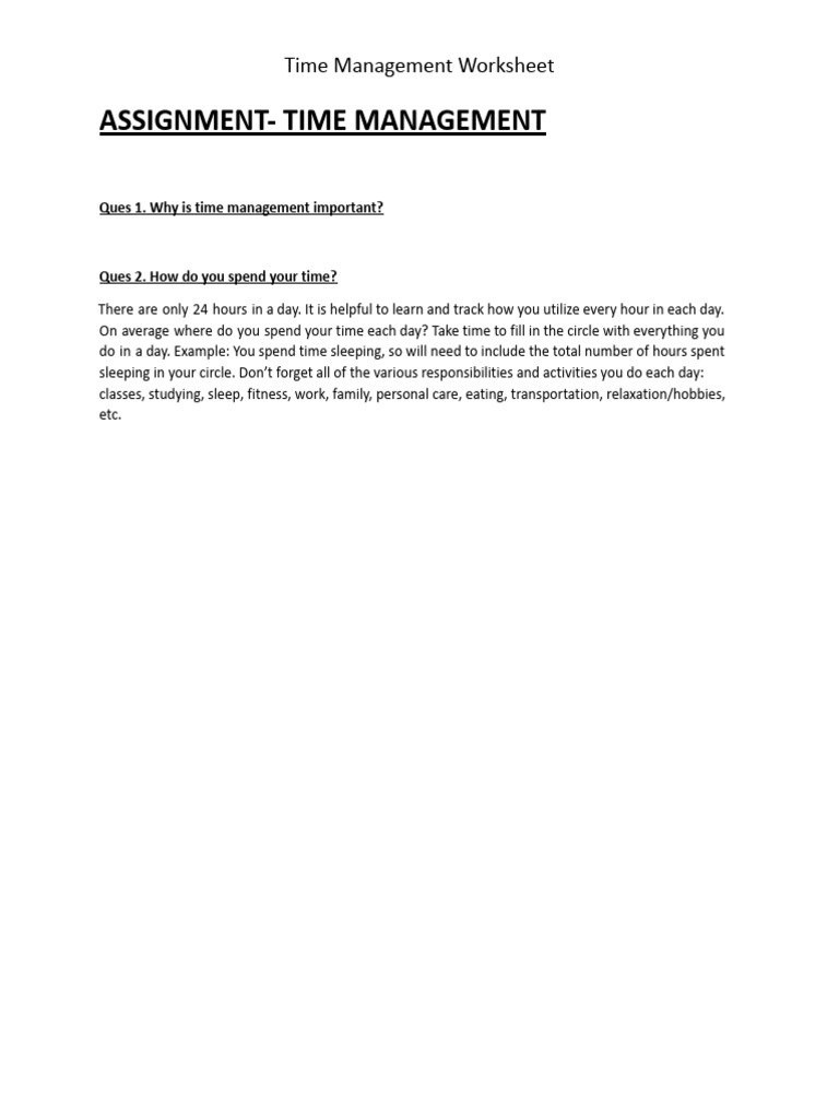 Time Management Worksheet for Students | PDF