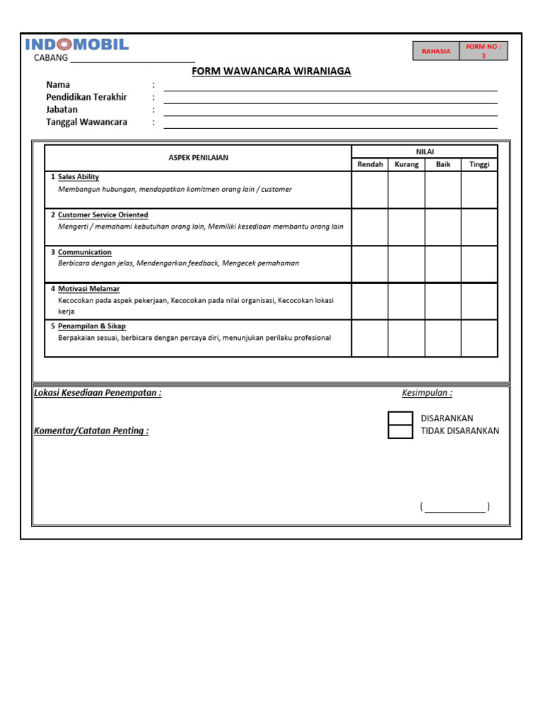 Form Wawancara Wiraniaga - Combine TSI 2 | PDF | Karier & Perkembangan