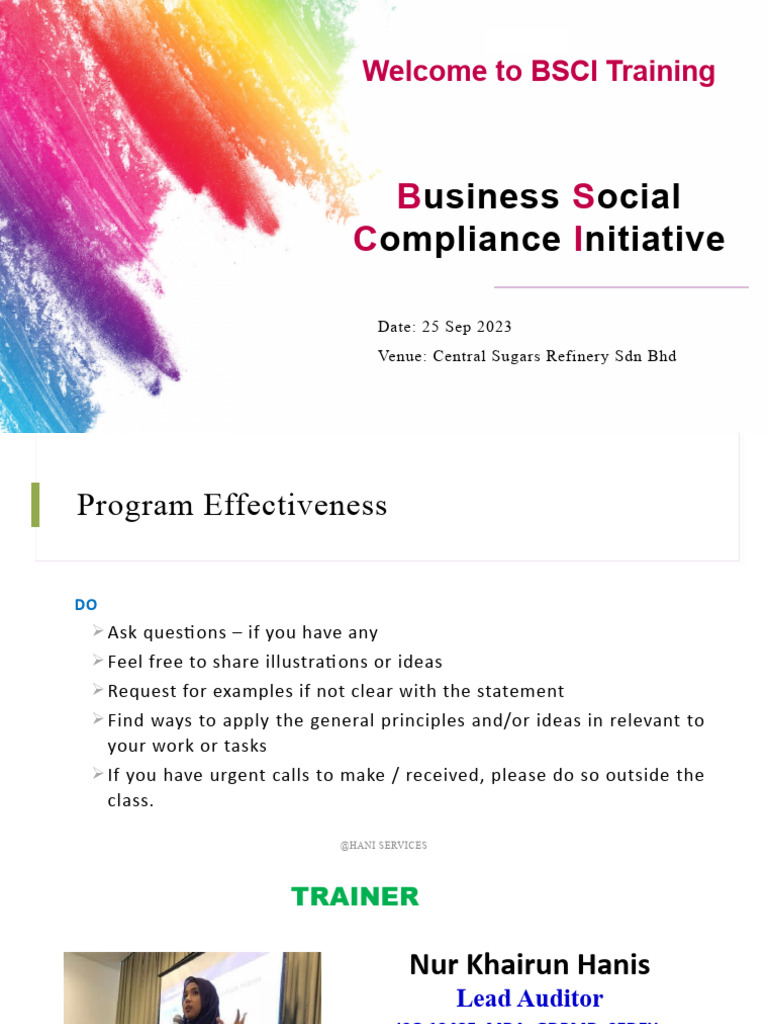 BSCI Training Overview and Benefits | PDF | Occupational Safety And ...