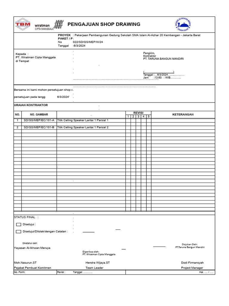 Pengajuan Shop Drawing 1 | PDF