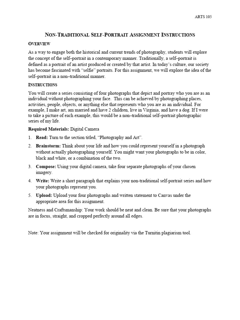 Non–Traditional Self–Portrait Assignment Instructions | PDF