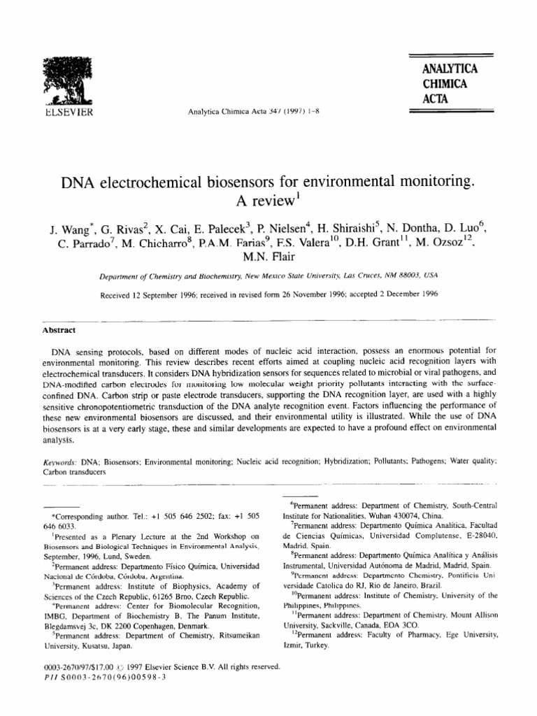 DNA Electrochemical Biosensors For Environmental Monitoring A Review - 1997 - Analytica Chimica ...
