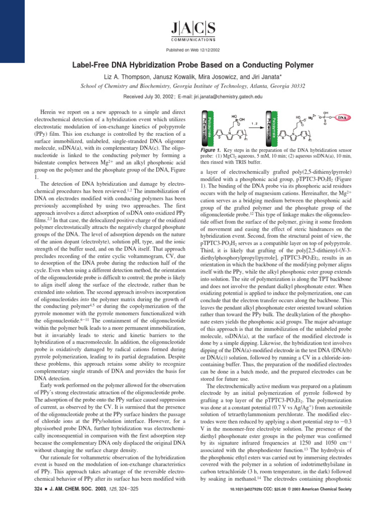 Label-Free DNA Hybridization Probe Based On A Conducting Polymer | PDF ...