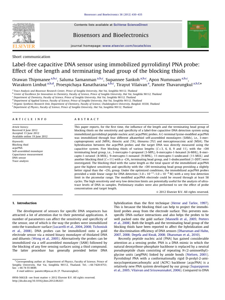 Label-Free Capacitive DNA Sensor Using Immobilized Pyrrolidinyl PNA Probe Effect of The Length ...