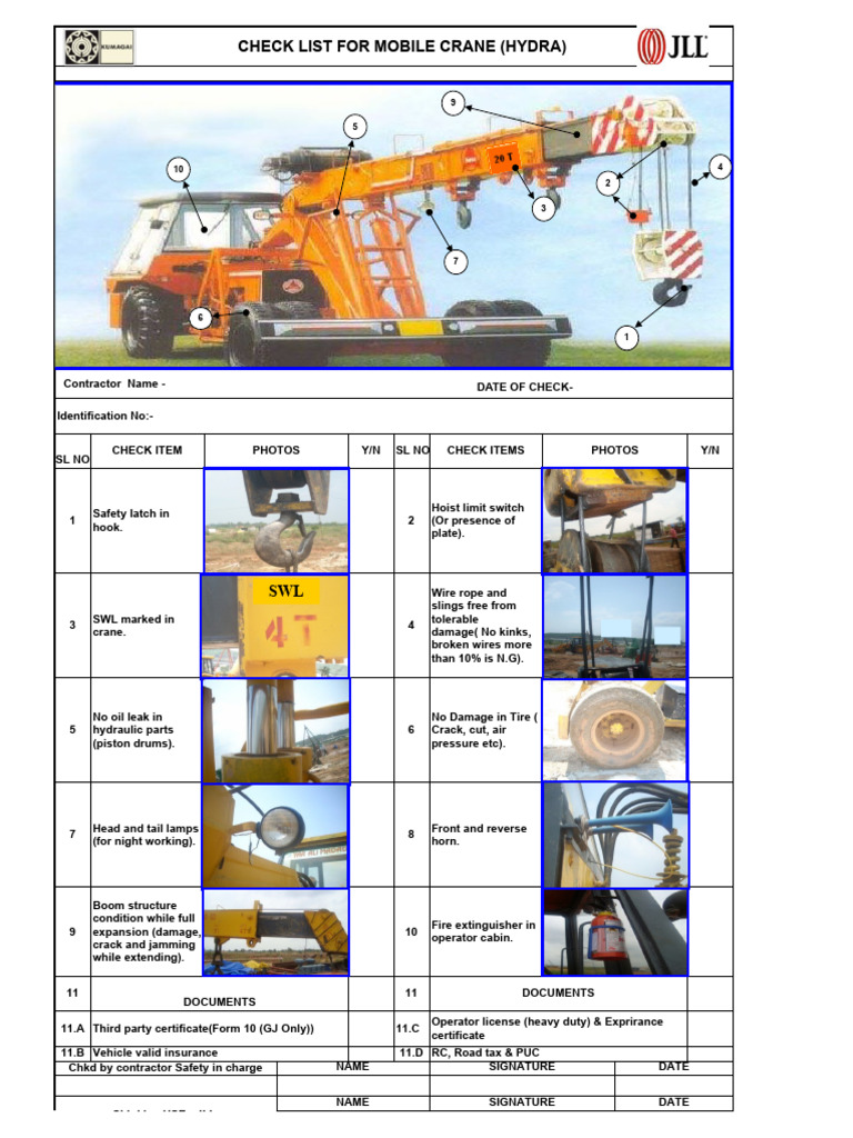 19.59 Equipments Pre-Entry Checklists | PDF | Crane (Machine) | Truck