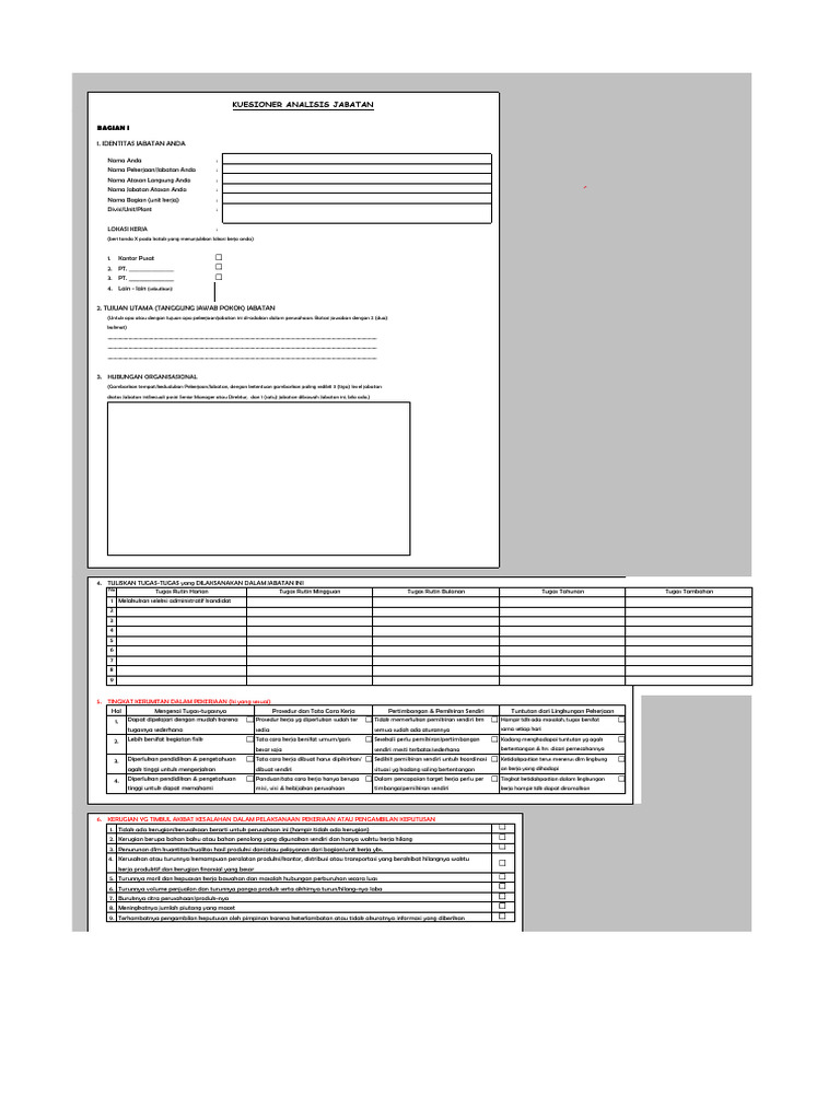 Contoh Kuesioner Job Analysis - Rev2 | PDF