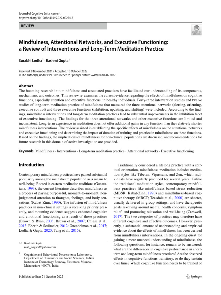 Mindfulness Review | PDF | Mindfulness | Executive Functions