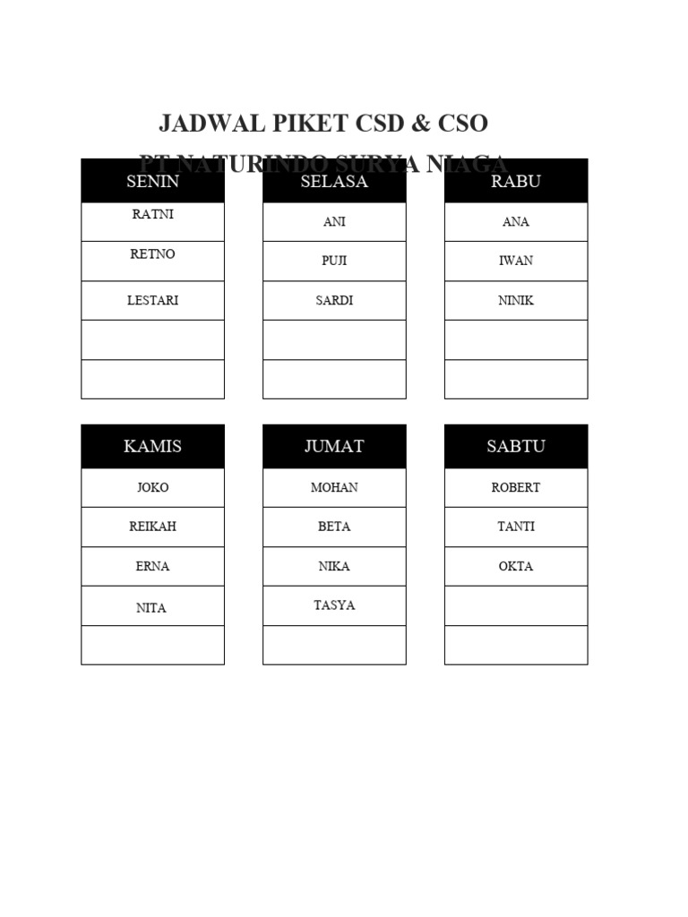 Jadwal Piket CSD | PDF