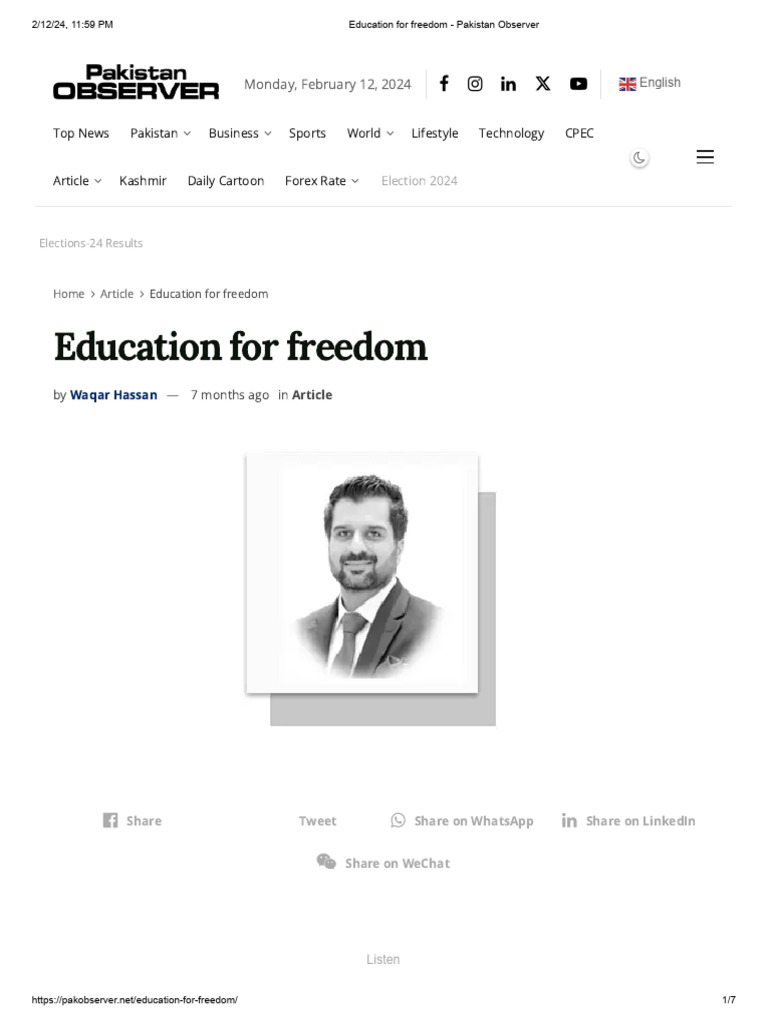 Education For Freedom - Pakistan Observer | PDF | Empowerment | Autonomy