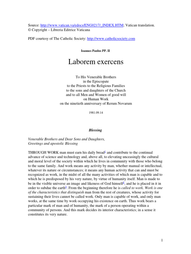 JP2-Laborem - Exercens - On Human Work | PDF | Catholic Church | Dignity