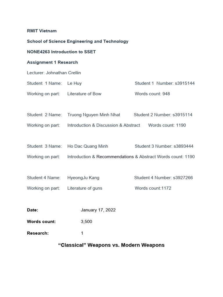 Classical vs. Modern Weapons Analysis | PDF | Bow And Arrow | Gun