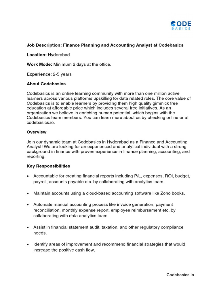 Finance Planning and Unting Analyst | PDF | Accounting | Financial Analyst