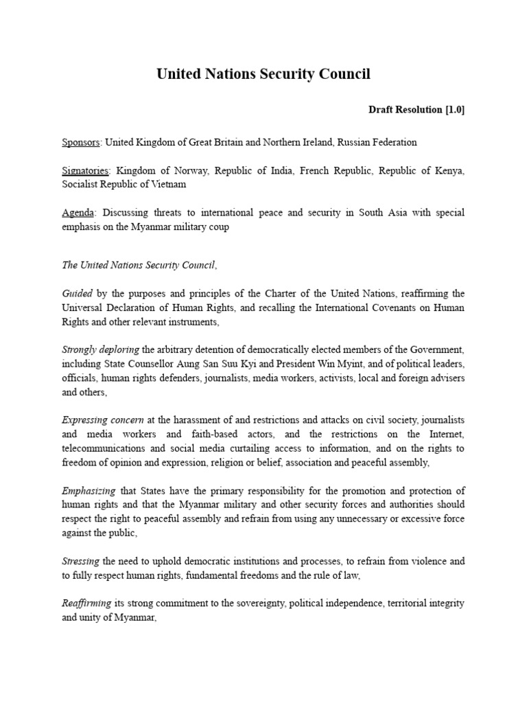 BMUN UNSC - Draft Resolution | PDF | International Criminal Court | Myanmar