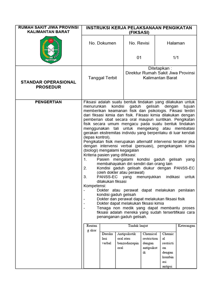 Prosedur Fiksasi Pasien Jiwa | PDF