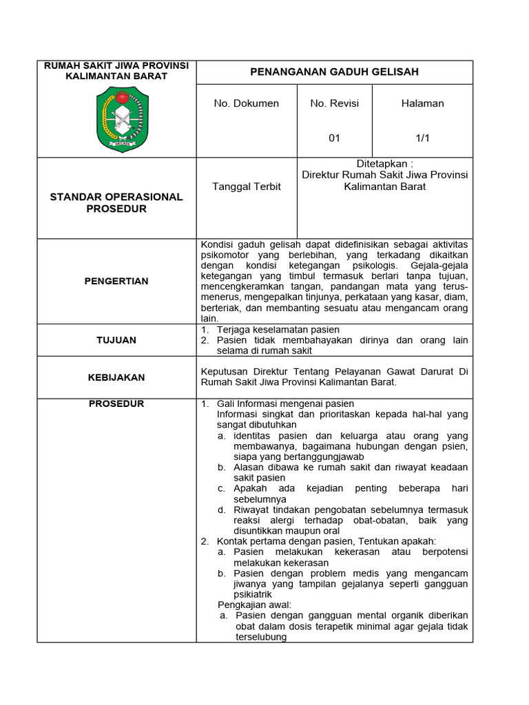 Spo Tata Laksana Gaduh Gelisah | PDF