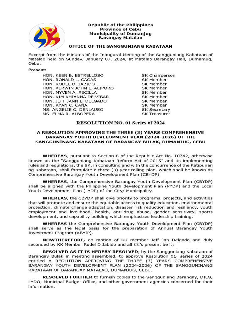 Resolution #1 CBYDP Matalao | PDF | Science & Mathematics