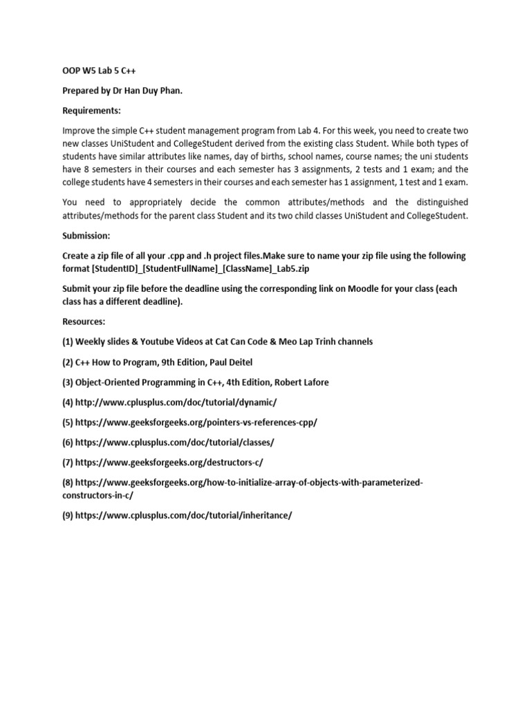 C++ Student Management OOP Lab 5 | PDF | Computers