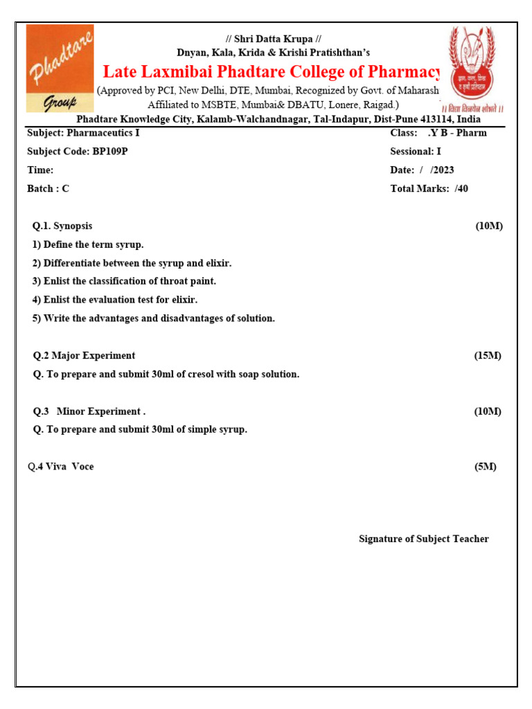 Batch-C Exam Practical Paper Format | PDF